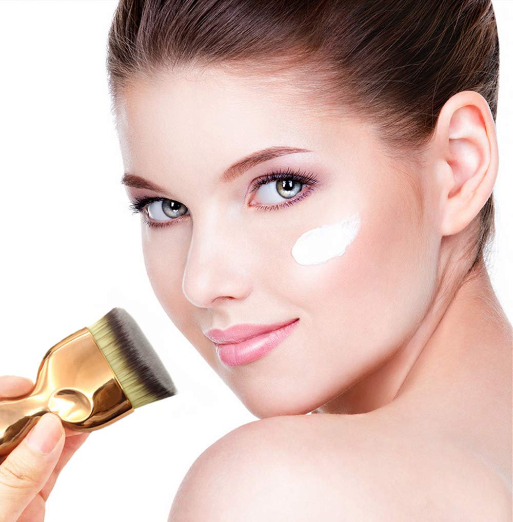 Angled Flat Foundation Brush High Density Face Body Kabuki Makeup Brush for Liquid Foundation Powder Cream Contour Buffing Stippling Blending (Rose gold)