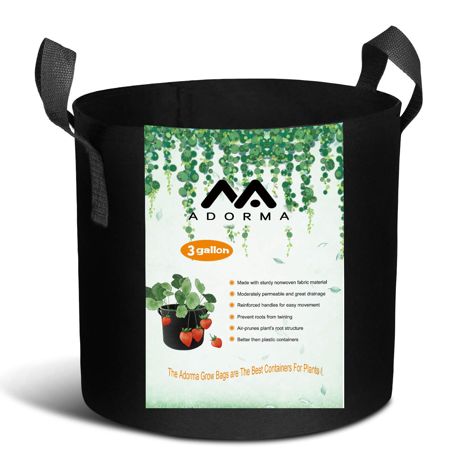 ADORMA 12 Packs 3 Gallon Grow Bags, Heavy Duty 300G Thickened Nonwoven Fabric Plant Pots with Handles