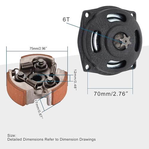GOOFIT Small 25H 6 Tooth Drum Gear Box Drum Clutch Pad kit with Groove for 2 Stroke 47cc 49cc Engine Mini Dirt Kids Pocket Bike Dirt Bike ATV