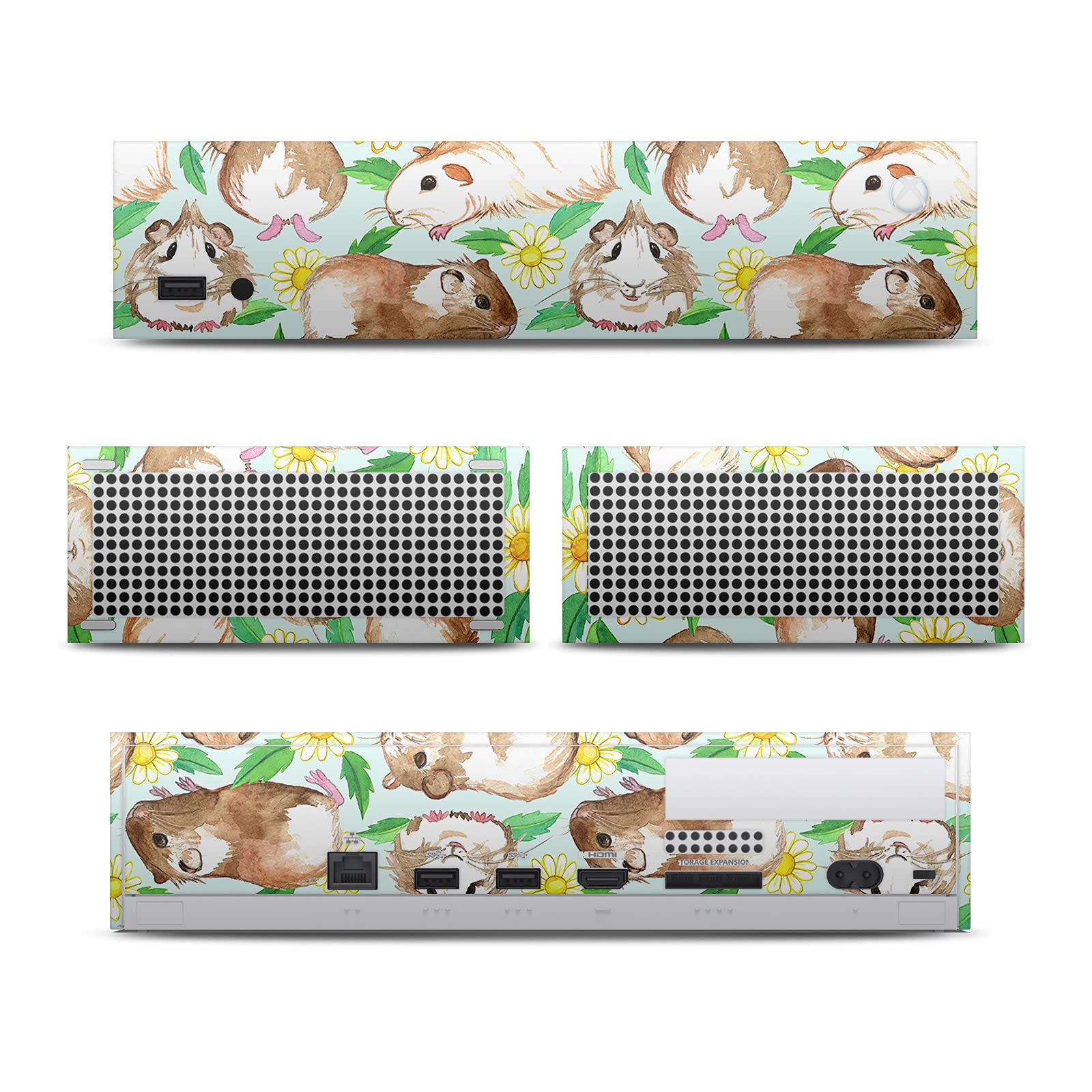 Guinea Pigs and Daisies in Watercolour On Mint Art Mix Vinyl Sticker Gaming Skin Case Cover Compatible with Xbox Series S Console and Controller Bundle