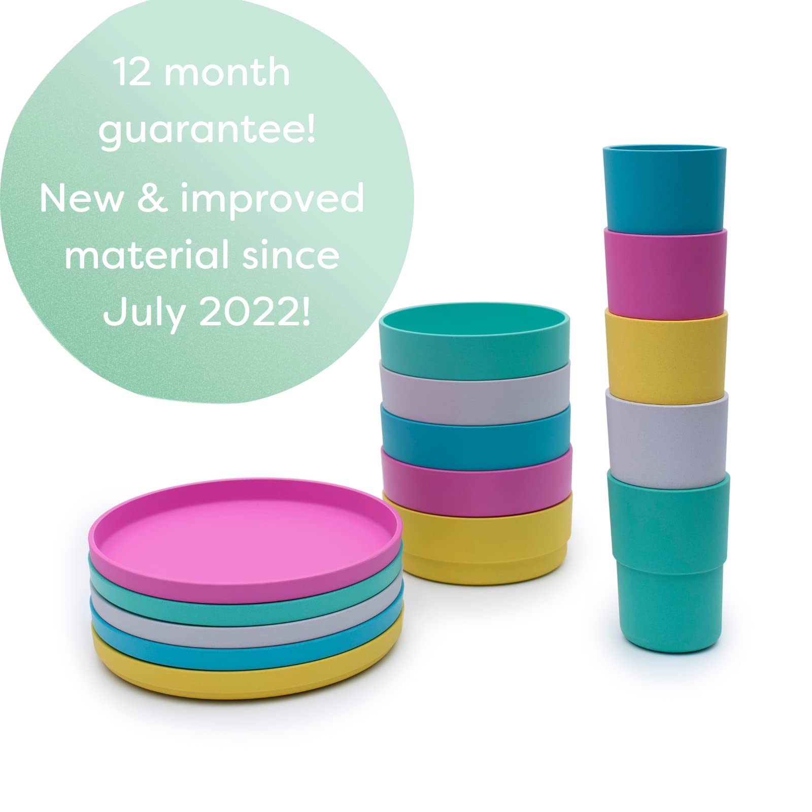 BOBO&BOO Plant-Based Dinnerware Set for Kids | Microwave & Dishwasher Safe | BPA & Melamine Free | Reusable Kids 3 Piece Set Cup, Plate and Bowl - TROPICAL