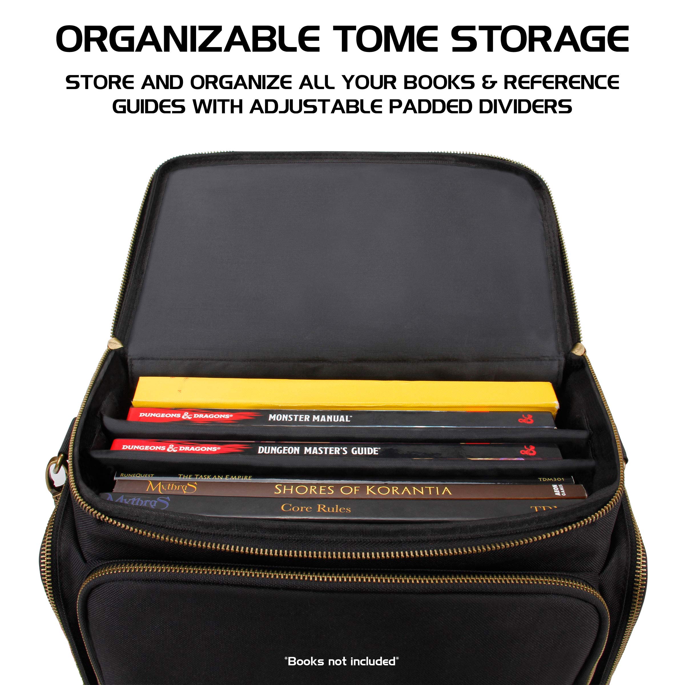 ENHANCE RPG Dungeons and Dragons Table Games Travel Bag with Miniatures, Padded Carry Bag with Multiple Compartments with Book Compartment (4-8) and Dice and Token Pocket