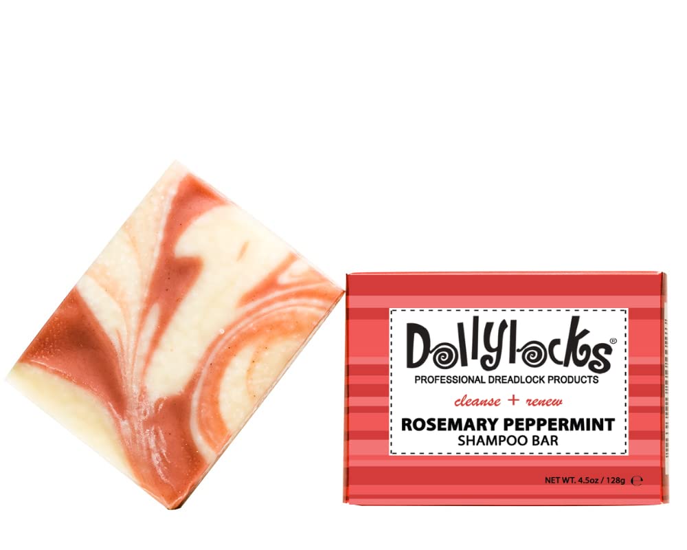 Dollylocks Organic Shampoo Bar for Dreadlocks, Vegan Shampoo with Coconut Oil, Essential Oils, Sea Salt, Plant-Based Shampoo Bars for Hair, Residue Free and Cruelty Free - (4.5oz) Rosemary Peppermint