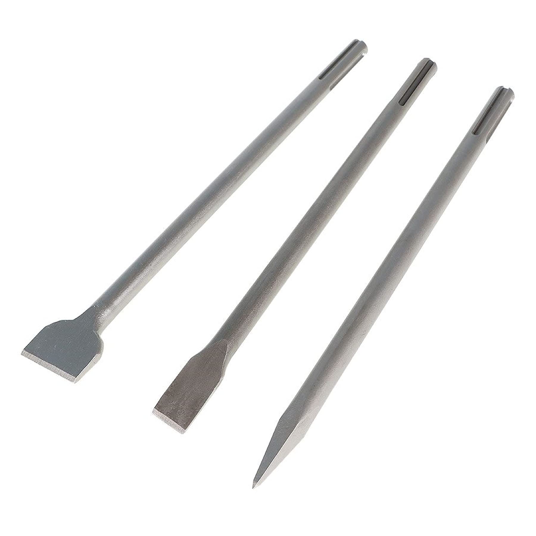 ALL-CARB 3Pcs 16-Inch Chisel Set, Heavy Duty Rotary Hammer Chisel Bit Set, Including Flat Chisel, Point Chisel and Scaling Chisel