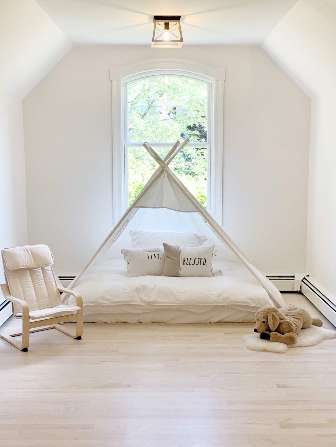 Domestic Objects | Play Tent Bed Canopy | Teepee for Mattress | 100% Cotton Canvas | Premium Quality (Twin/Single No Door) (White)