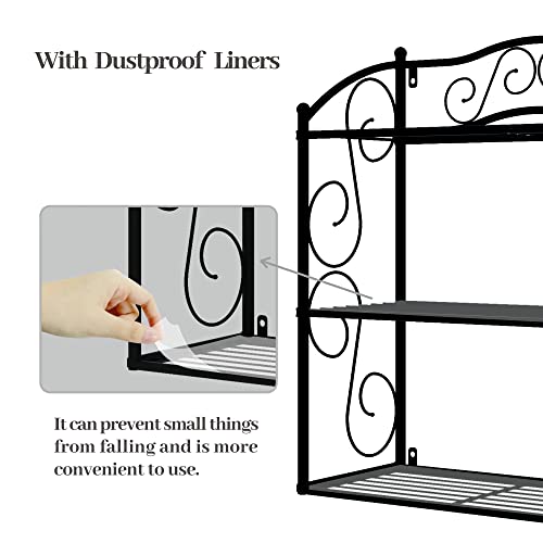 YADOOLIFE Metal Wire Wall Shelf Unit, 3-Tier Wall Mounted Floating Shelves with Liners, Hanging/Standing Storage Shelving Rack for Pantry Bathroom Office Home Organization (Black)