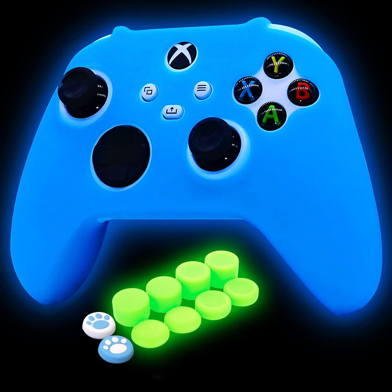 HLRAO Glow in The Dark Silicone Cover Skin for Xbox Series X Controller, Anti-Slip Soft Rubber Case Protector for Xbox Series S Controller with 6 Thumb Grip Caps Glow in The Dark.