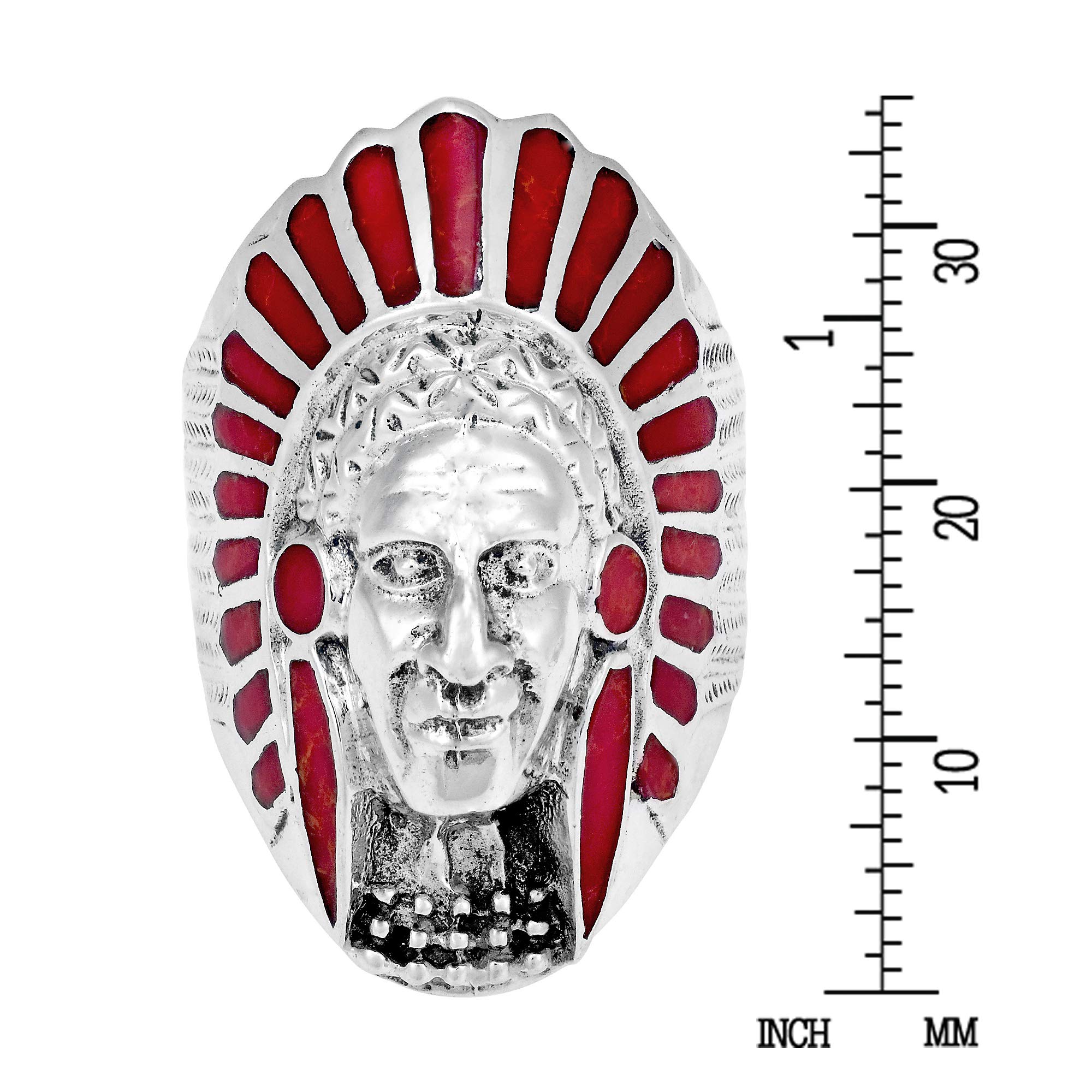 AeraVida Native American Style Reconstructed Red Coral .925 Sterling Silver Ring (8)