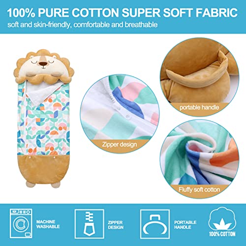 Kids Sleeping Bags with Pillow?Pillow & Sleepy Sack, Portable and Foldable, Lightweight and Breathable, 2 in 1 Pillow&Sleeping Bags for Spring and Summer, Gift for Kids(L-66“* 30”Dinosaur)