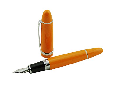 Lanxivi Jinhao 159 Fountain Pen Orange Color Silver Trim Big Heavy with Pen Pouch