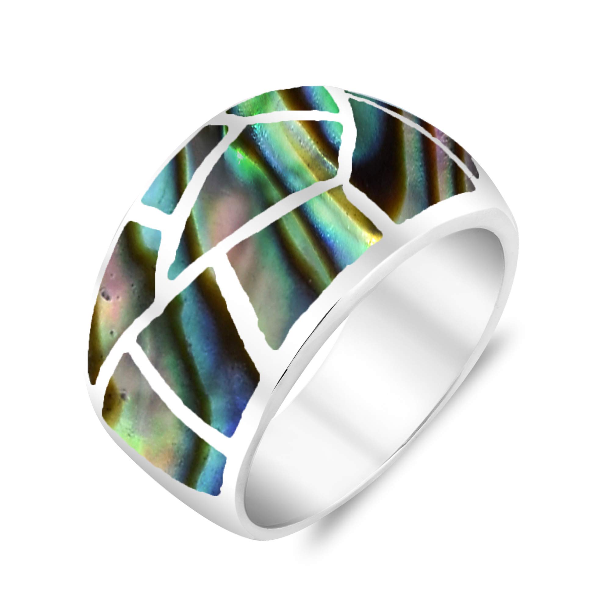 AeraVida Paving Pavement Pattern Abalone Shell Inlay .925 Sterling Silver Ring (8)