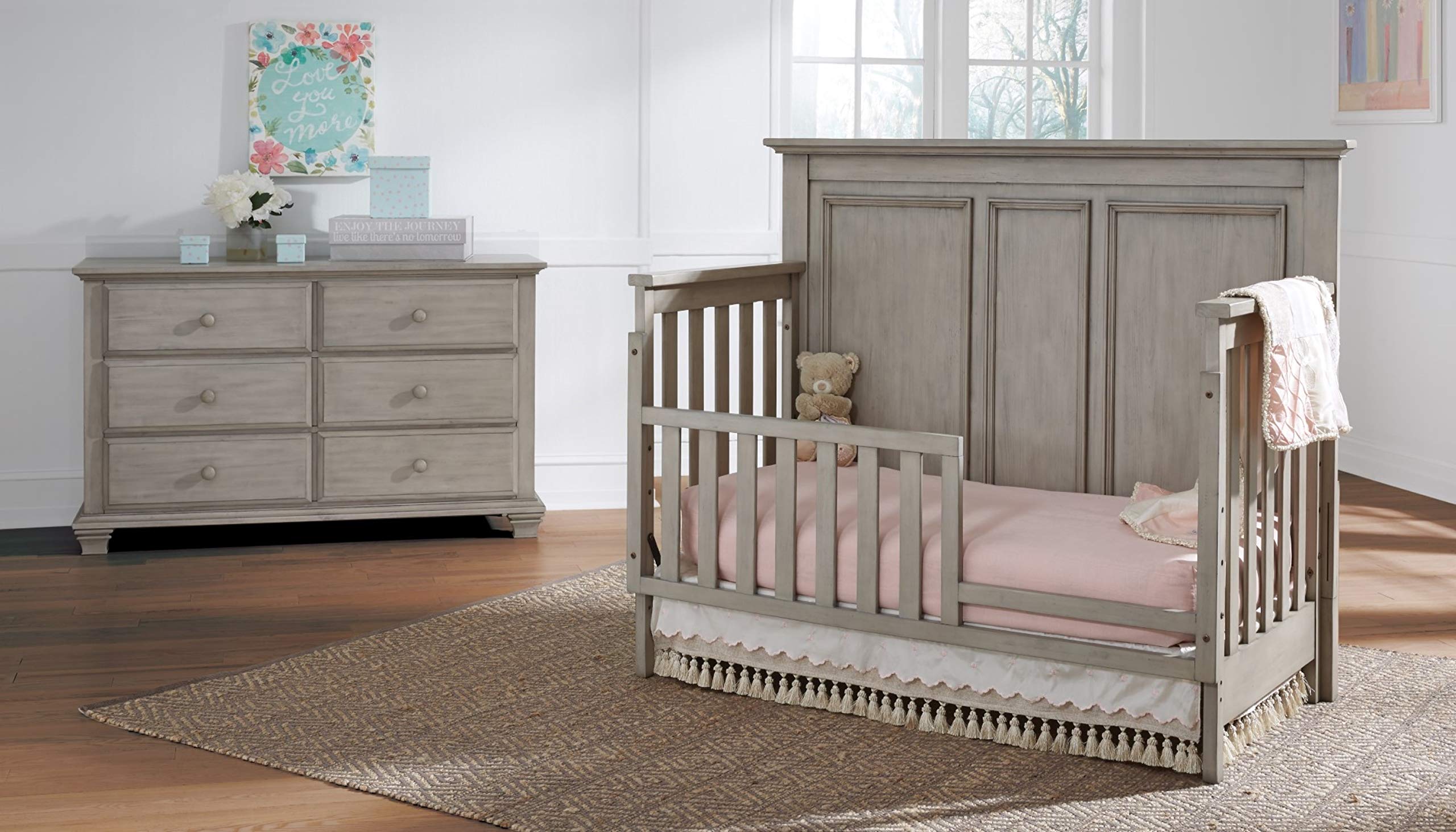 Oxford Baby Kenilworth Crib to Toddler Bed Guard Rail Conversion Kit, Stone Wash, GreenGuard Gold Certified