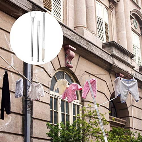 DOITOOL Clothesline Long Reach Pole Aluminium Alloy Closet Reacher Pole with Hook Adjustable Clothes Rod Clothesline Fork, High Reach Garment Hook Sturdy Clothesline Pole Curtain Pull Rod