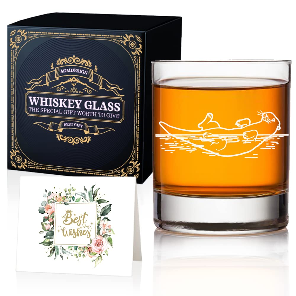 AGMDESIGN Funny Otter Whiskey Glasses Gift Box, Gifts For Otter Lovers, Grandfather, Men, Women, Dad, Mom, Son, Husband, Brother, Father's Day, Birthday Gift