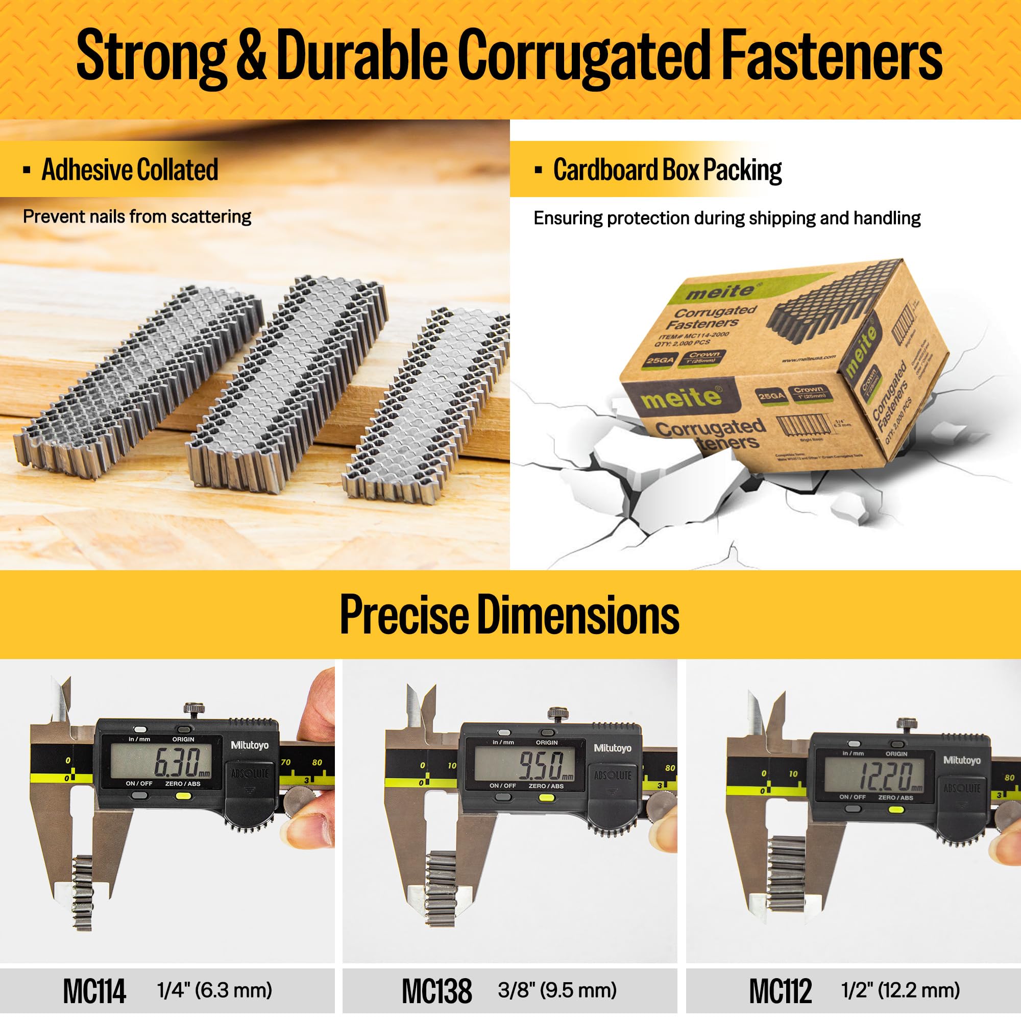 meite Corrugated Fasteners MC114 25 Gauge 1-Inch Crown 1/4-Inch Length Corrugated W Fastener Staples 8,000 PCS/Case (1 Case Pack)