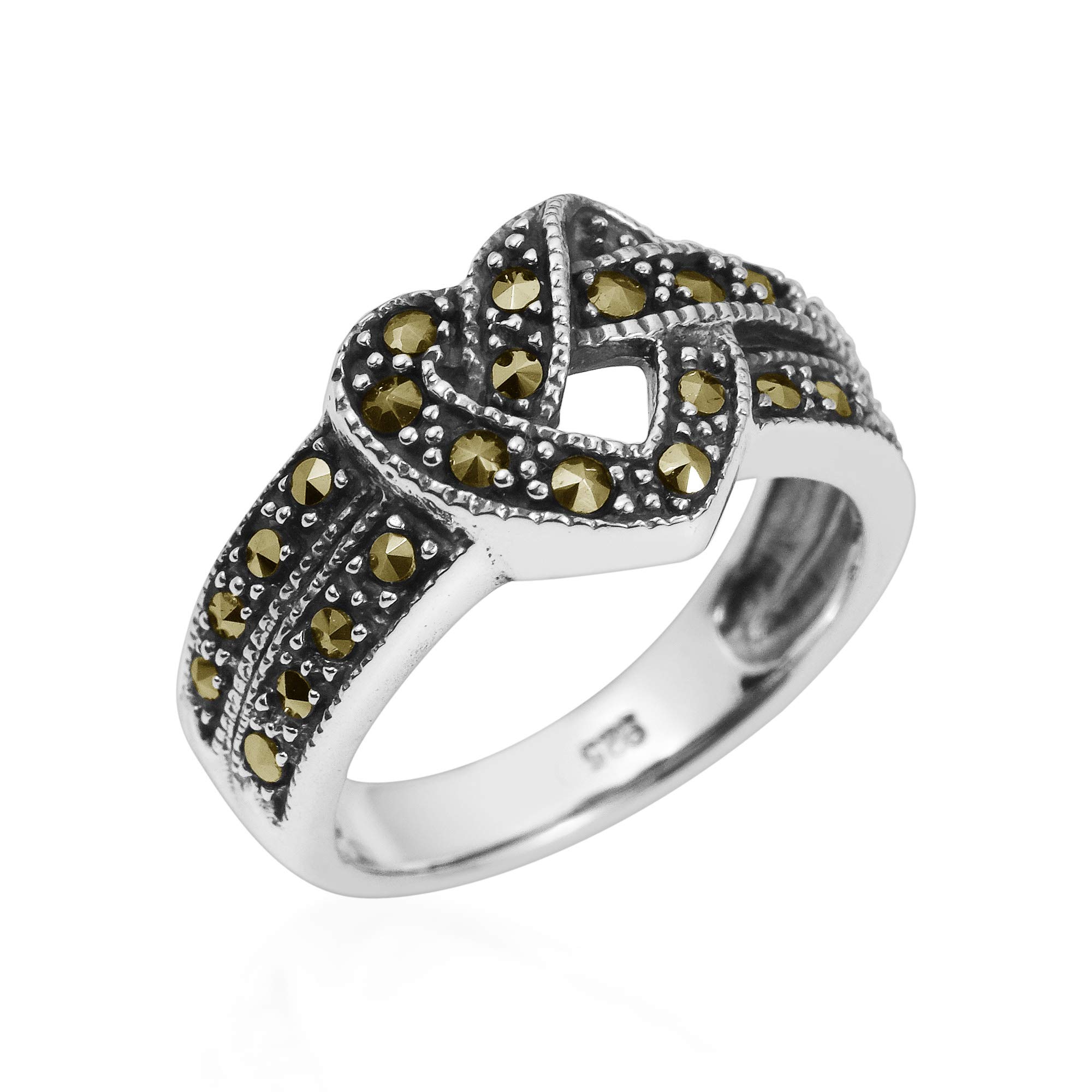 AeraVida Beautitul Heart Knot Marcasite .925 Sterling Silver Ring (7)