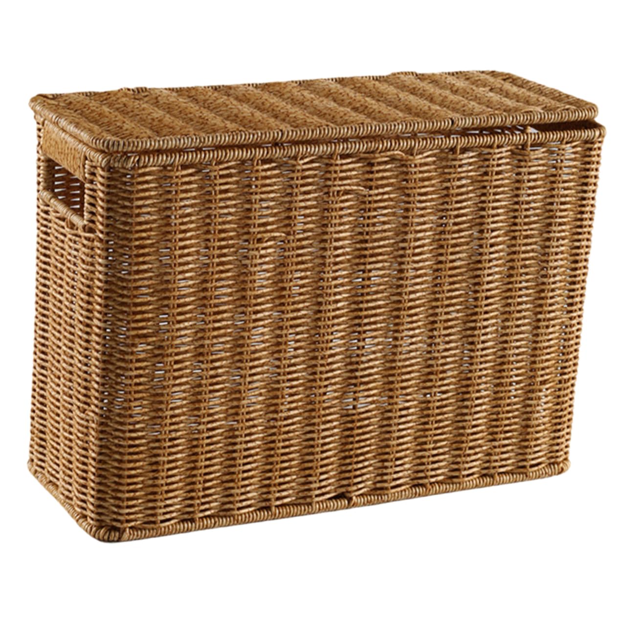 BUTIFULSIC Rattan Magazine Basket with Lid Thin Wicker Storage Decorative Sundries Organizer Handle Book Newspaper Rack