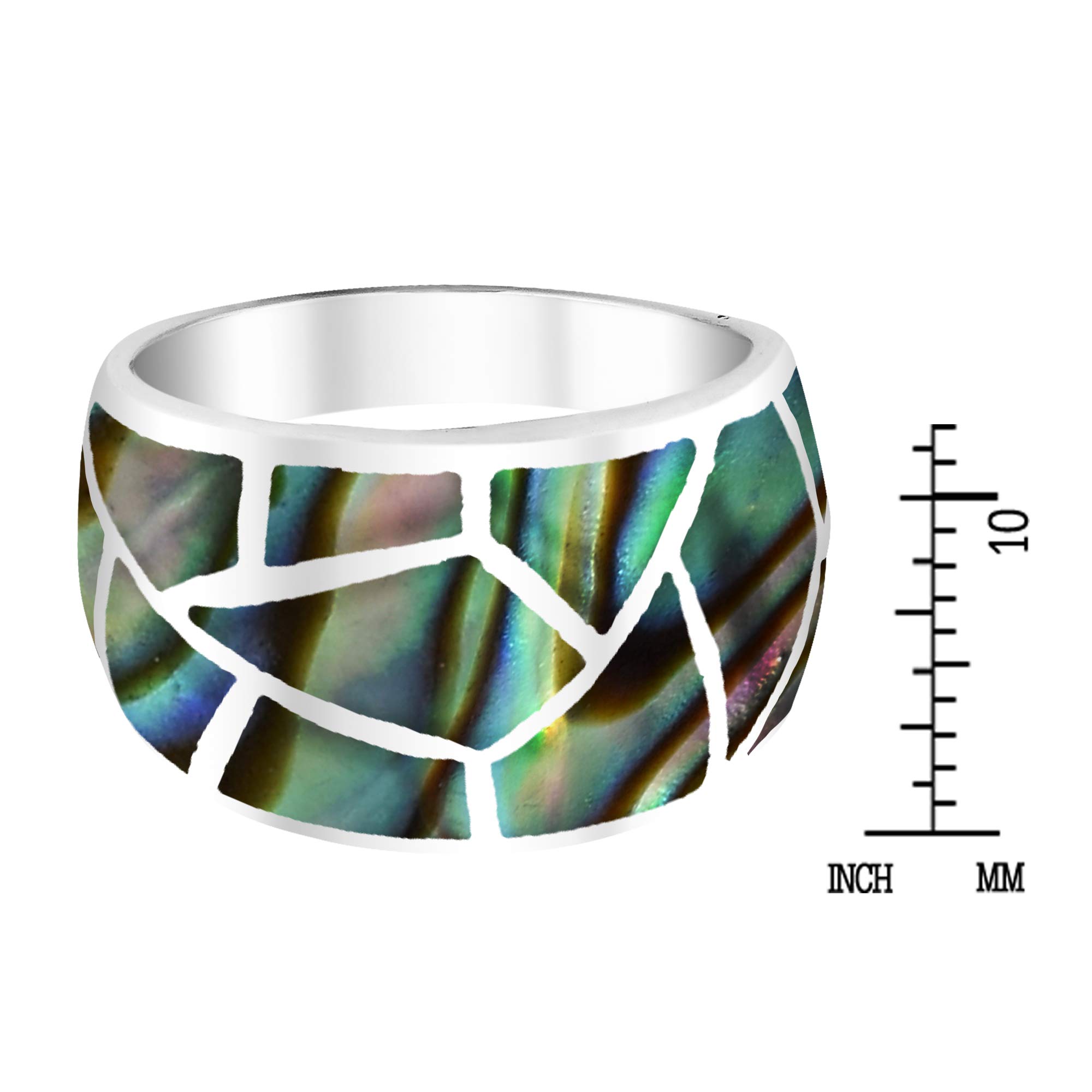 AeraVida Paving Pavement Pattern Abalone Shell Inlay .925 Sterling Silver Ring (8)
