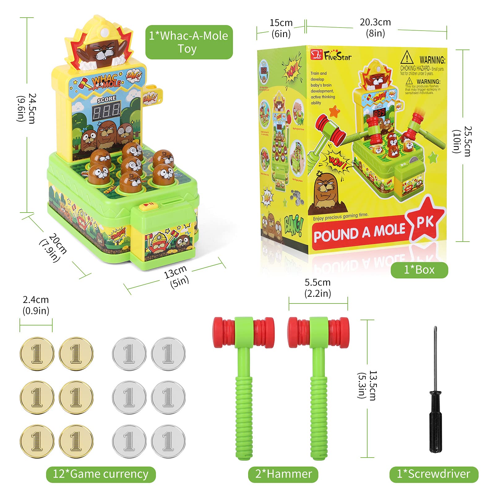 EOKKTOY Arcade Game Mole Toy,Interactive Pounding Toy, Fun Gift for Age 3 4 5 6 7 8+ Years Old Kids,2 Hammers & 12 Game Currency Included, Cartoon Mole Style Fun Halloween Toy with Sound & Light