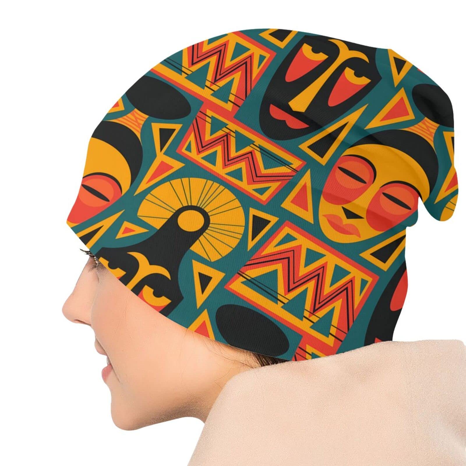 African Ethnic Traditional Pattern Knit Beanie Hat Adults Stretch Knitted Skull Beanies Cap Winter Warm Hats Outdoor for Women Men