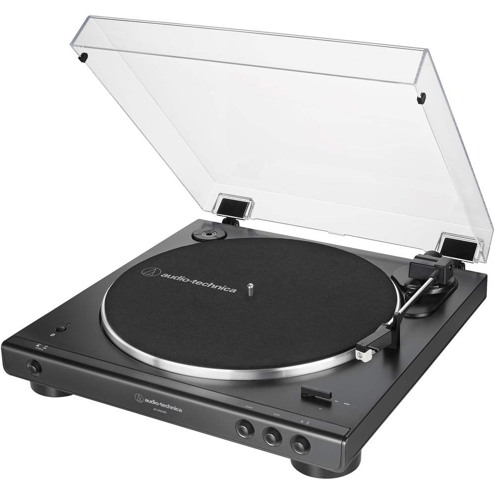 Audio-Technica AT-LP60XBT Stereo Turntable with Bluetooth (Black) + Samson Powered Studio Monitors + Samson Headphones + Dual Adapter Cable + Rip Ties - Deluxe Bundle