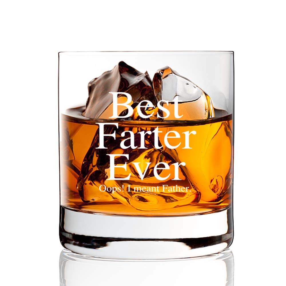 AGMdesign, Best Farter Ever Oops I Meant Father Whiskey Glasses, Unique Gag Gift, Fathers Day Gift Idea for Dad from Daughter, Son, Wife, Guys