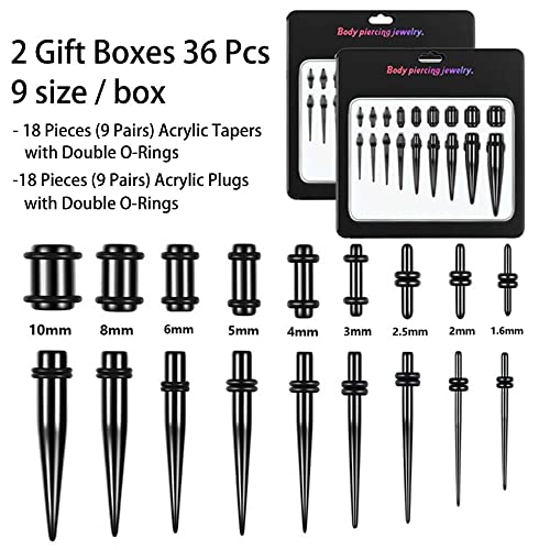 ANDGING 36 PCS Ear Stretching Kit 00g-14g Gauge Stretching Kit | Acrylic Tapers and Plugs Kit | Gauges Expander Set | Body Piercing Stretching Kit | Ear Stretcher Kit