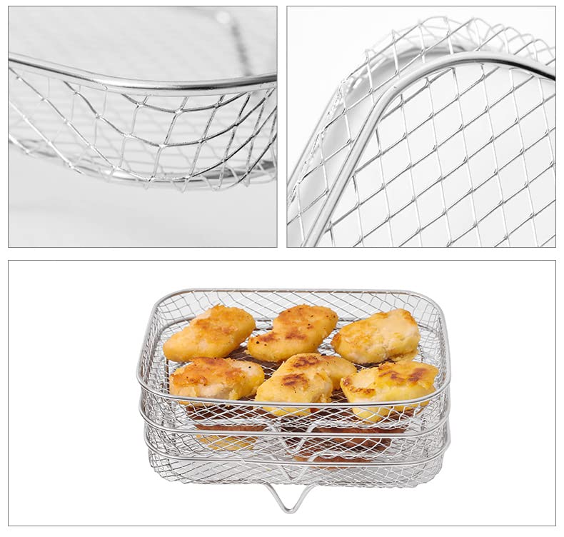 Air Fryer Rack Fit NINJA, Instant Vortex, Chefman Dual Zone; Rectangle Three Stackable Racks,Stainless Steel Multi-Layer Dehydrator Rack Double Zone Air fryer Accessories