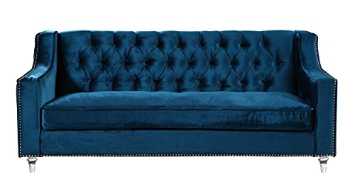Iconic Home Dylan Velvet Modern Contemporary Button Tufted with Silver Nailhead Trim Round Acrylic Feet Sofa