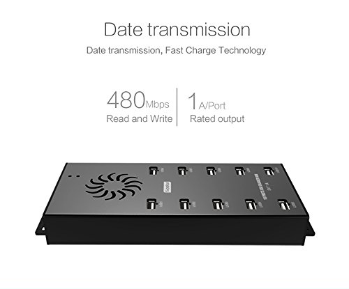 USB Hub, Sipolar 10-Port Powered USB Data Hub with LED Indication Multiple USB Port Hub Splitter with 12V 10A Power Adapter, Cooling Fan and Mounting Brackets