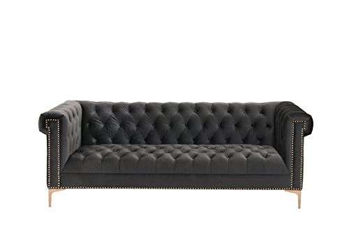 Iconic Home Gold/Grey Bea Velvet with Nail head Trim Tone Metal Sofa