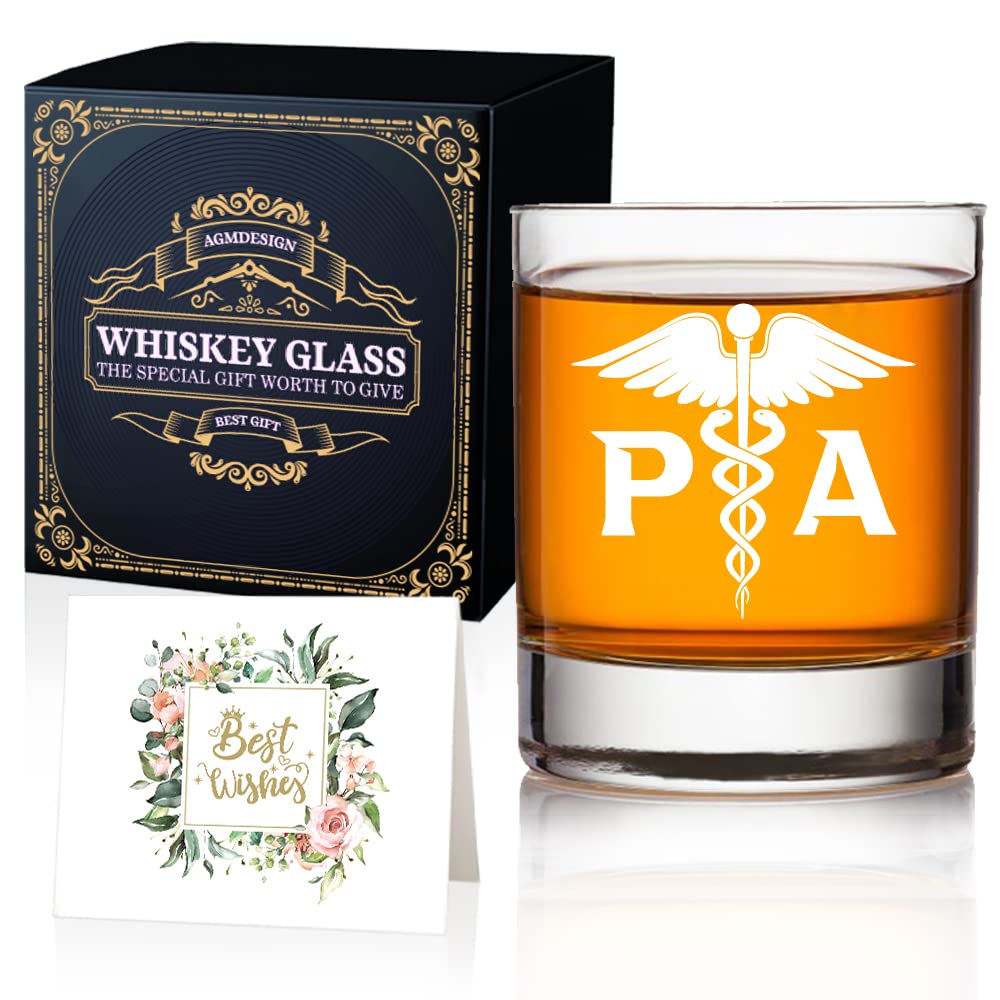 AGMdesign, Funny Double sided Good Day Bad Day Don't Even Ask PA Physician Assistant Whiskey Glasses Gift for Physician Assistant, Graduation Gift