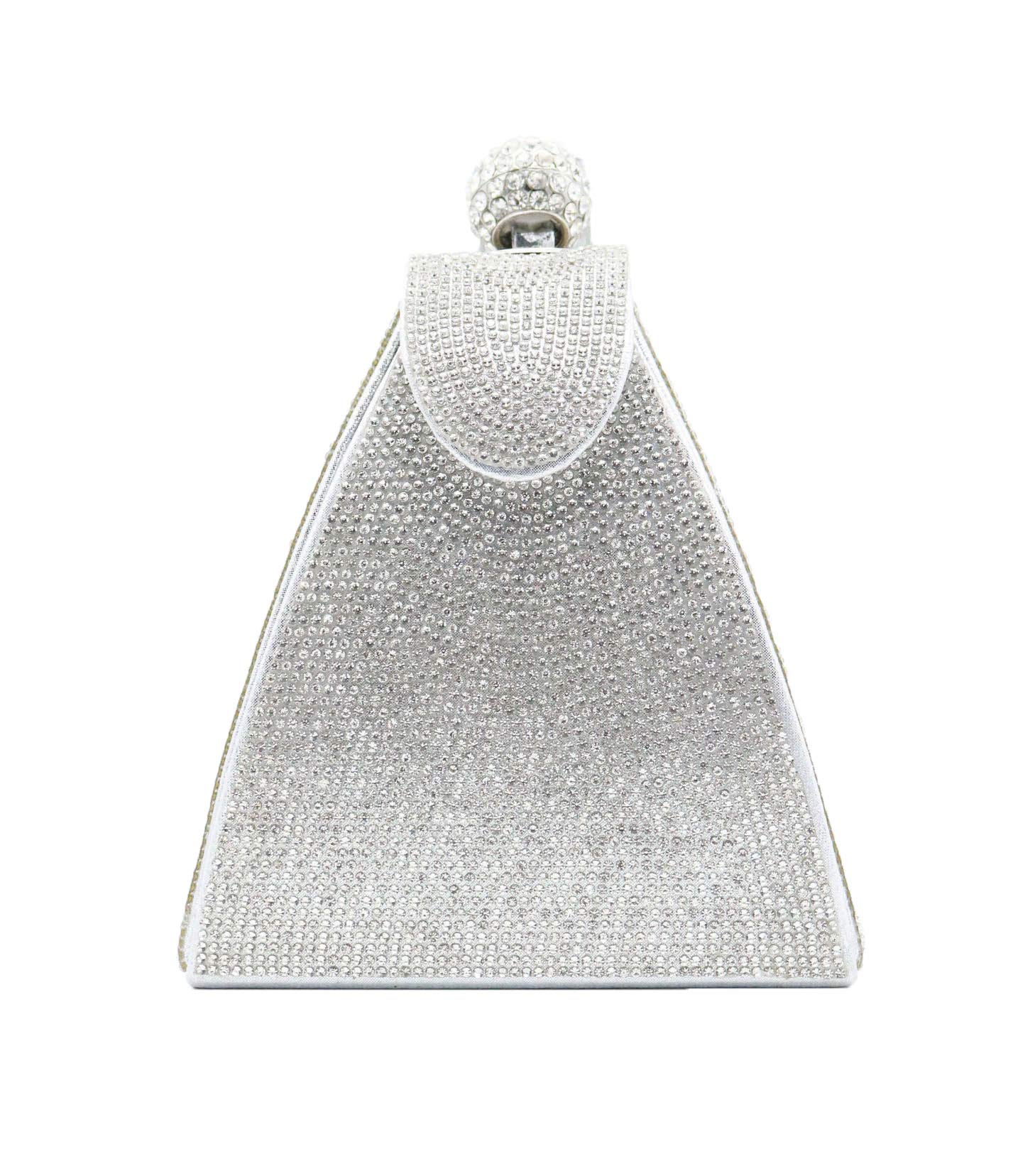 allx Full Rhinestone Fashion Evening Bag Triangle Women (Simple silver)