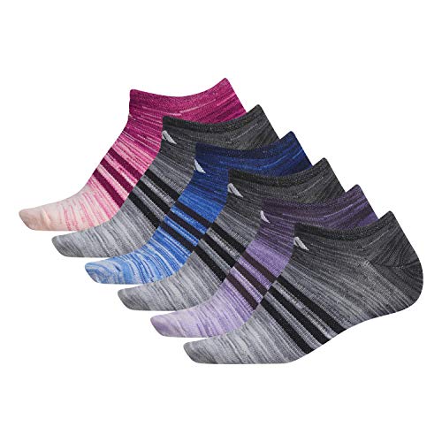 adidas Women's Superlite No Show Socks (6-Pair), Black/Tech Purple/Team Royal Blue, Medium