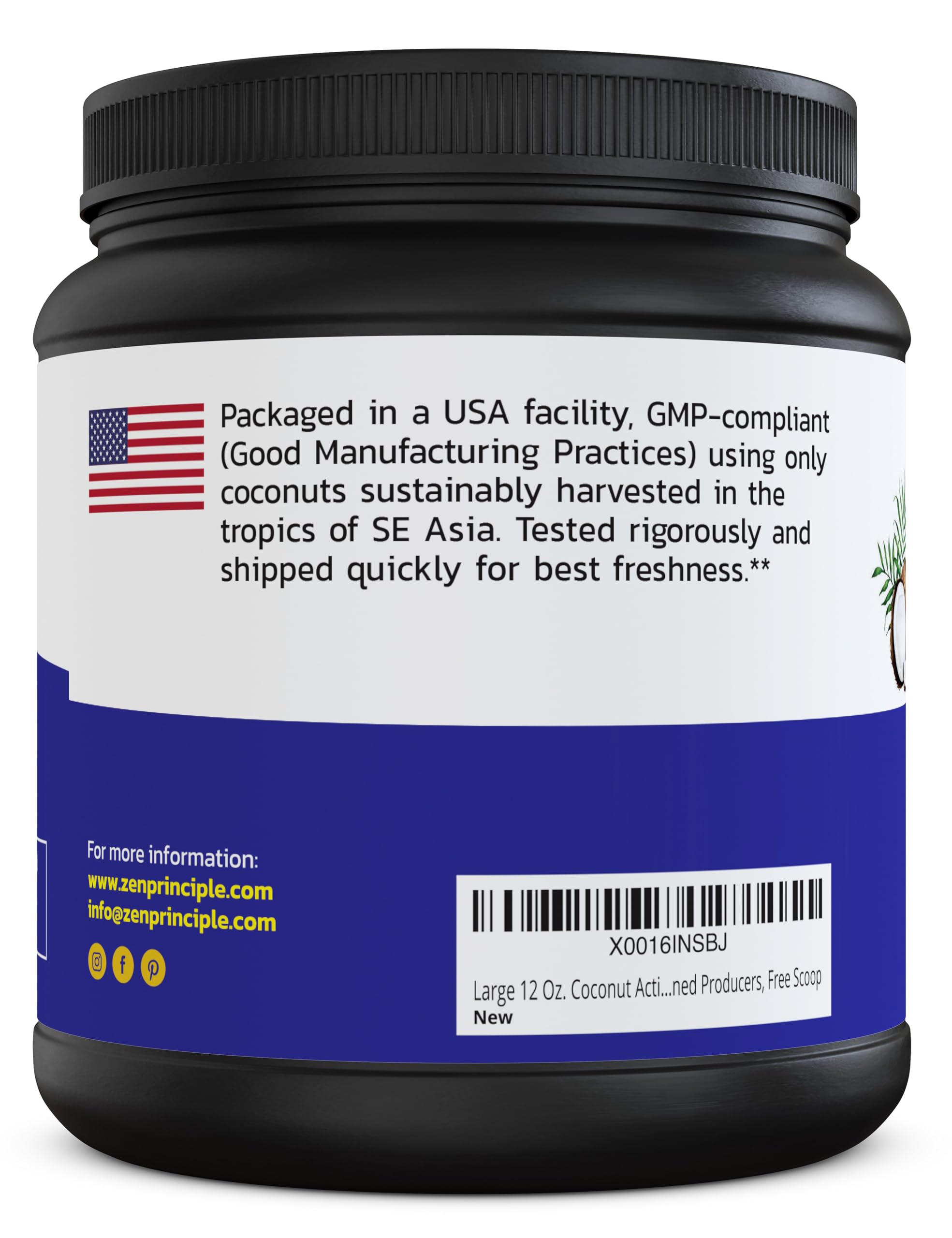Large 12 Oz. Coconut Activated Charcoal Powder. Whitens Teeth, Rejuvenates Skin and Hair, Supports Better Digestion. USA-Owned Producers, Free Scoop