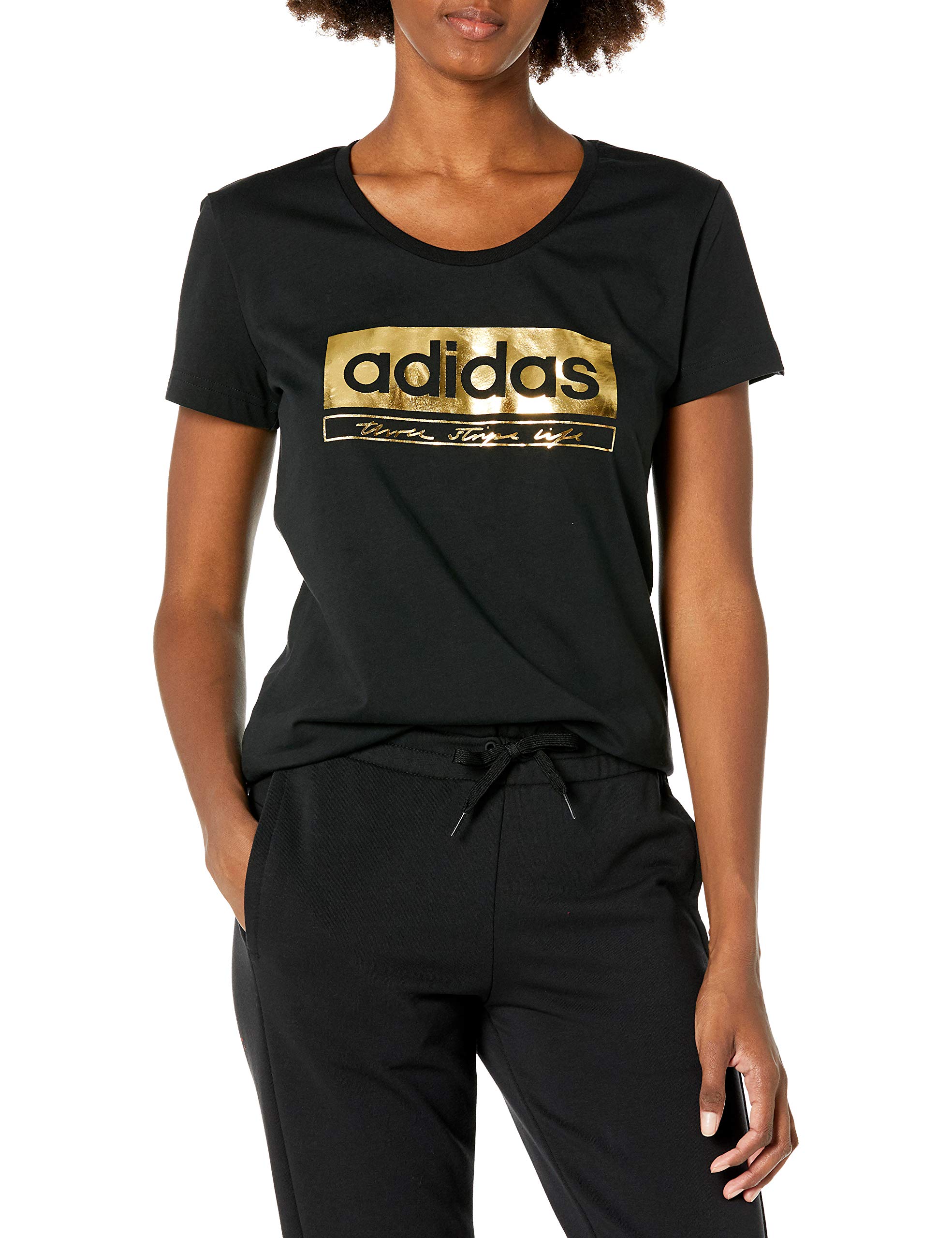 adidas Women's Foil Graphic Tee, Black,S