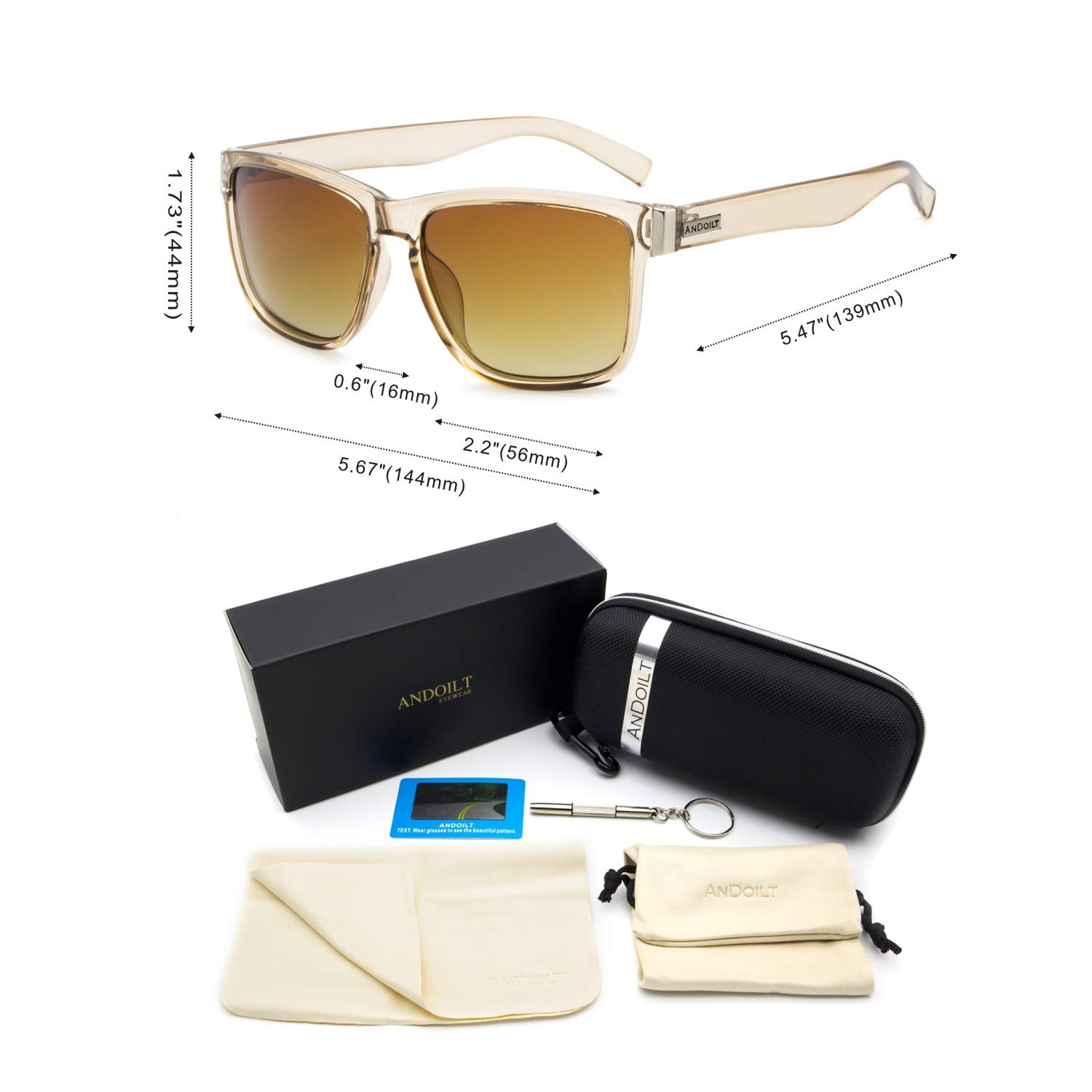 ANDOILT Polarized Sunglasses for Men Women Trendy Vintage Retro Fashion Square Sun Glasses Champagne