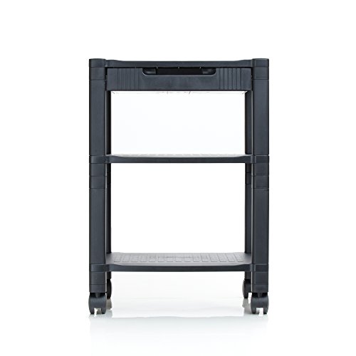 Mind Reader 3-Shelf Printer Cart, Stand with Wheels, Drawer, Cord Management, Black