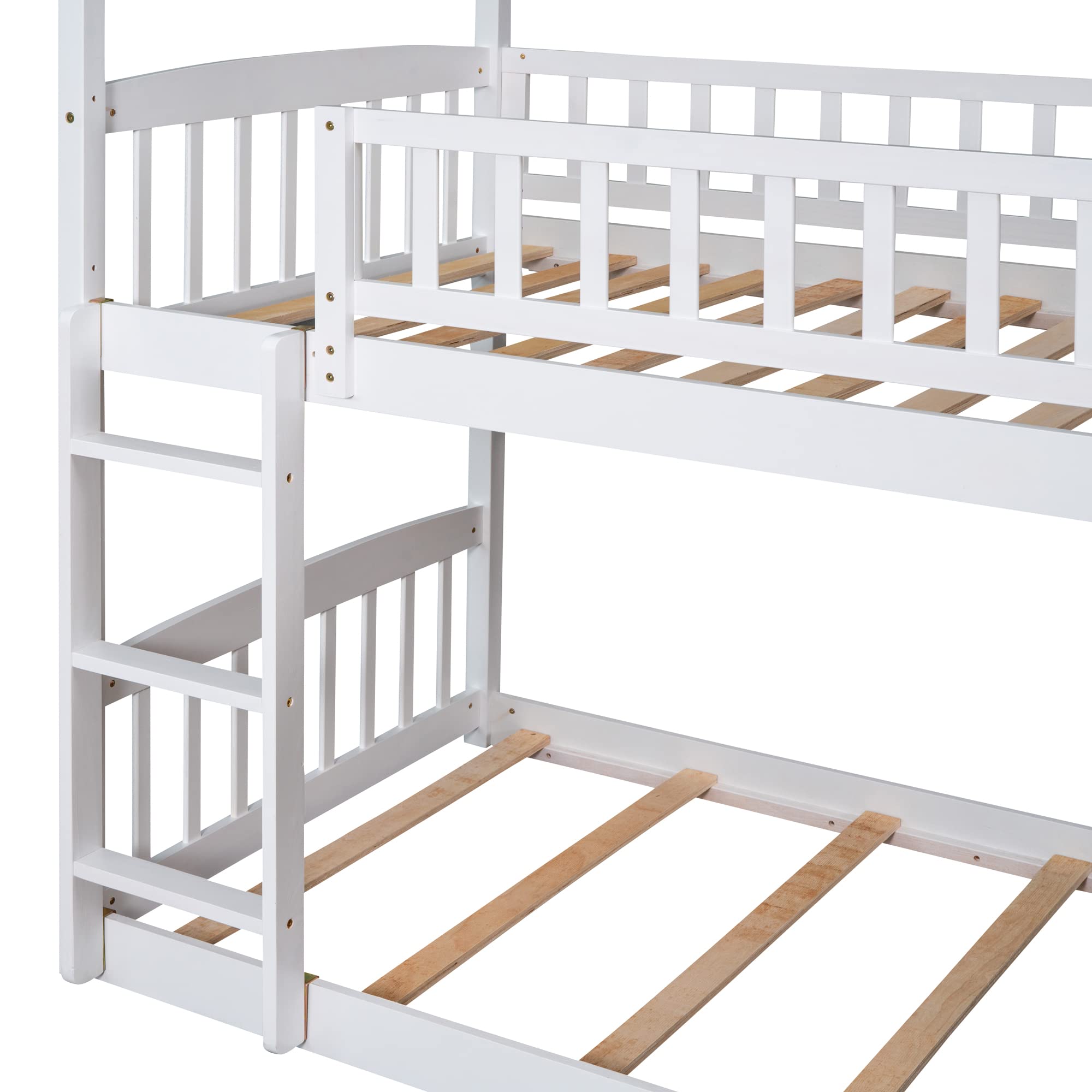 Harper & Bright Designs Kids House Bunk Beds with Slide, Wooden Twin Over Twin Bunk Bed Frame with Ladder, Guardrails, Bunk House Bed for Kids, Teens, No Box Spring Needed