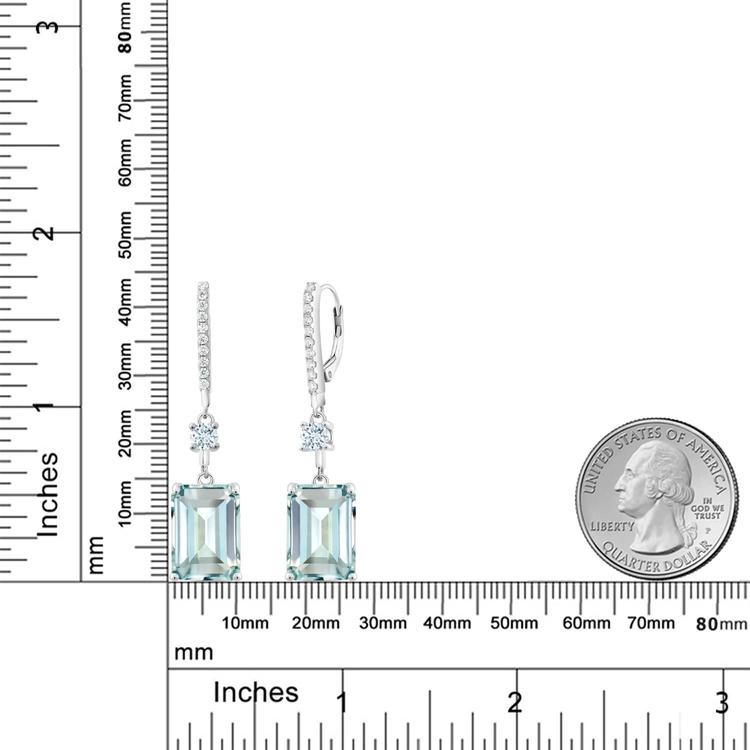 Gem Stone King 925 Sterling Silver Sky Blue Simulated Aquamarine Dangle Earrings For Women (14.08 Cttw, Emerald Cut 14X10MM)