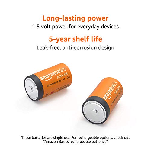 Amazon Basics 4-Pack D Cell Alkaline All-Purpose Batteries, 1.5 Volt, 5-Year Shelf Life