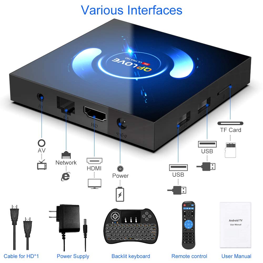 Android TV Box 10.0 4GB 64GB H616 Quad core Support 6K HD/ 3D/H265/Dual WiFi 2.4G 5G /100M LAN/USB 2.0/BT 5.0 with Wireless Keyboard
