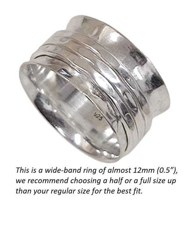 Spinner Ring Silver For Women Girls, 925 Sterling Silver Spinner Ring, Spin Ring, Three Tone Fidget Band Spinner Ring, Classic Hammered Meditaion Spinner Ring, Christmas Spinner Ring Size us 12