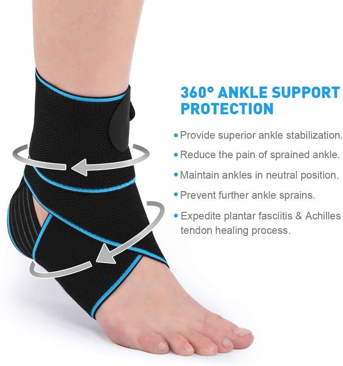 Ankle Support Brace - Breathable Adjustable Compression Ankle Sports Wrap. For Men & Women - Stabilize Ligaments - Eases Swelling and Sprained Ankle (Blue Single)