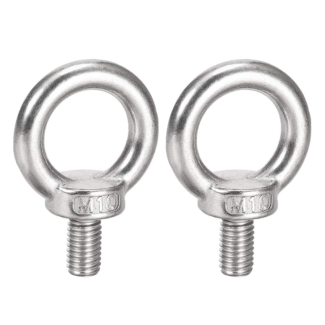 uxcell - a11102500ux0167 Lifting Eye Bolt M10 x 15mm Male Thread 304 Stainless Steel for Hanging, Pack of 2 Silver Tone