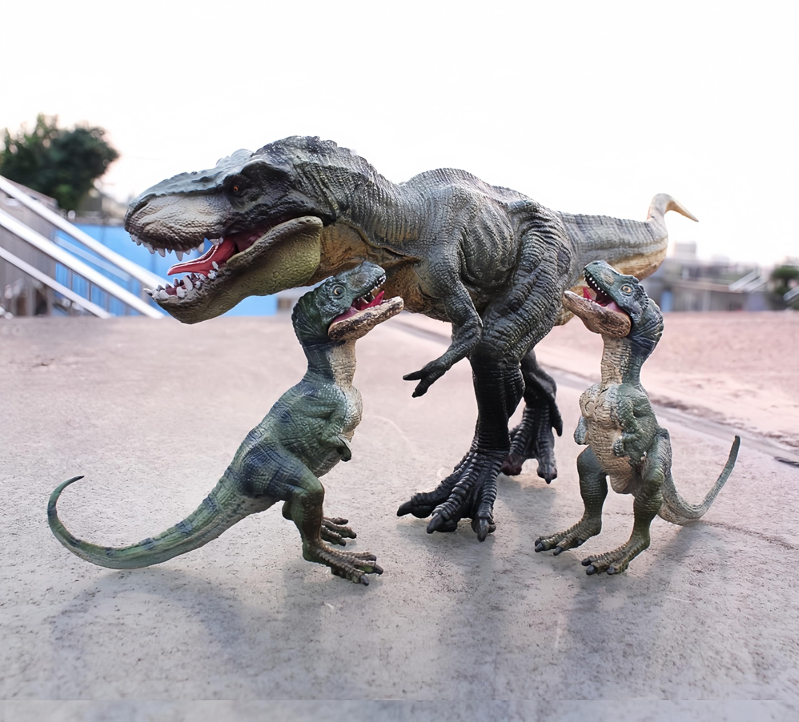 Gemini&Genius 3-Piece Dinosaur Set with T-Rex & Cubs, Action Figures, Moveable Jaw, Cake Topper, Party Gift for Kids 3-12 Years Old