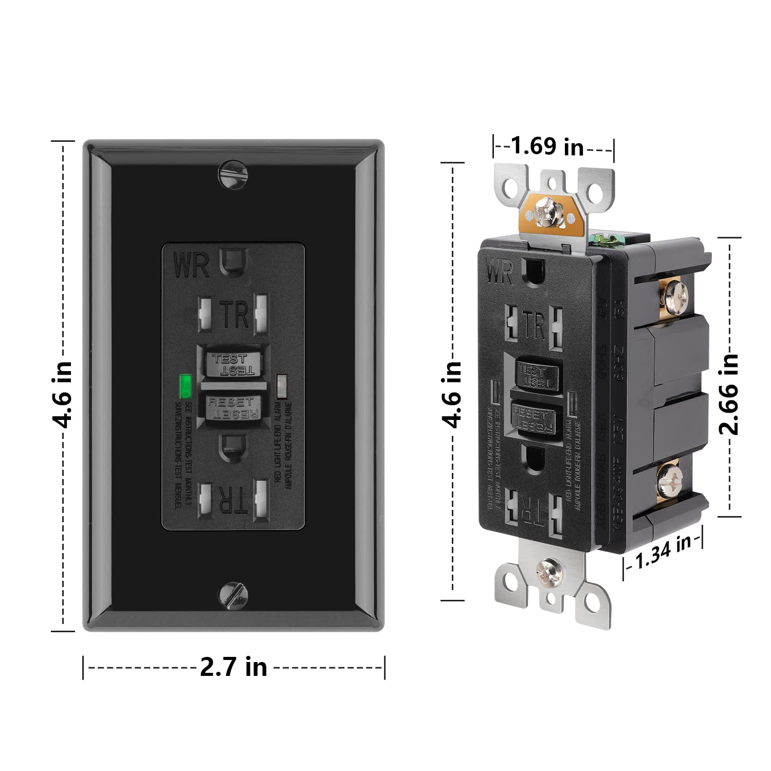 ANKO GFCI Outlet 15 Amp, Self-Test, Tamper-Resistant, Weather Resistant Receptacle Indoor or Outdoor Use, 2 LED Indicator with Decor Wall Plates and Screws, Black1