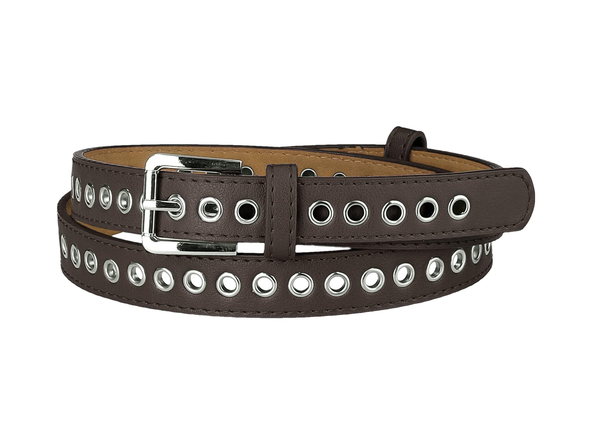 Allegra K Women Grommet PU Leather Belt Metal Pin Buckle Skinny Plus Size Waist Belts for Jeans Dress Fit waist up to 104cm/41 Coffee