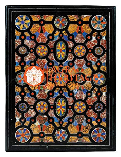 Black 42"x36" Marble Dining Conference Table Top Lapis Lazuli Marquetry Wedding Furniture Gift