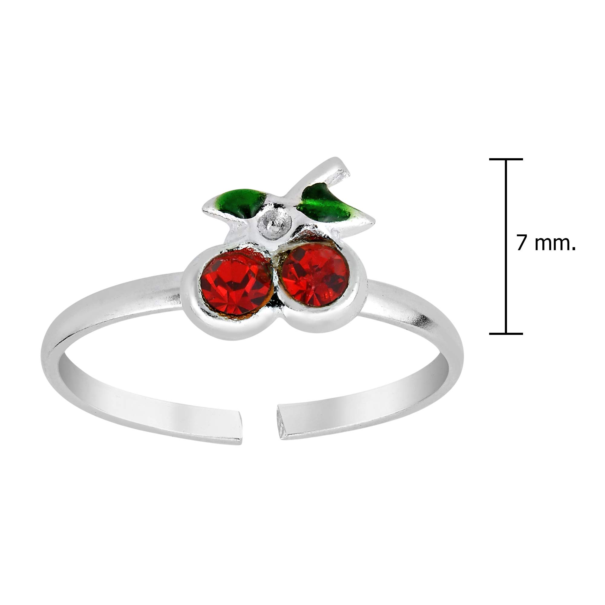 AeraVida Sublime Cherry Inlaid Red Cubic Zirconia .925 Sterling Silver Toe or Pinky Ring | Adjustable Toe Rings Sterling Silver | Sterling Cubic Zirconia Toe Ring